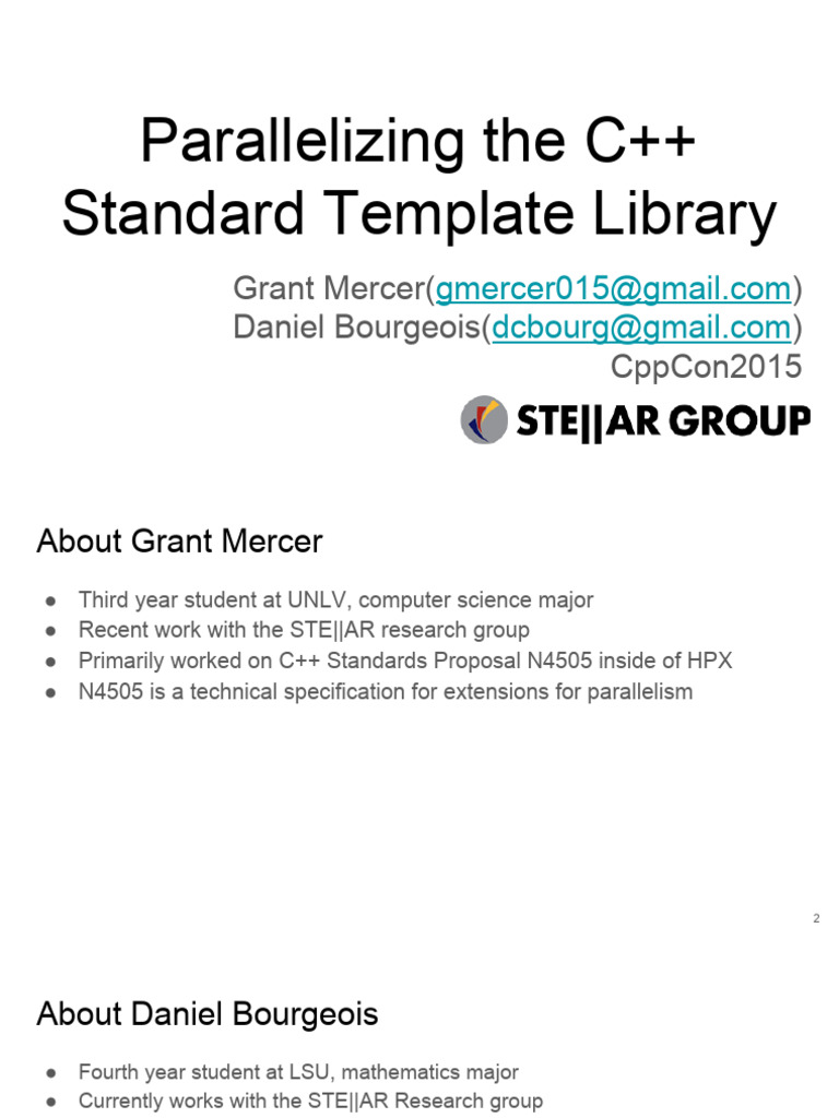 Parallelizing The C++ STL - Grant Mercer and Daniel Bourgeois - CppCon 2015 | PDF | Parallel ...