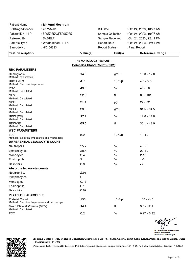 RedCliffe Collection Center (A) | PDF | White Blood Cell | Infection