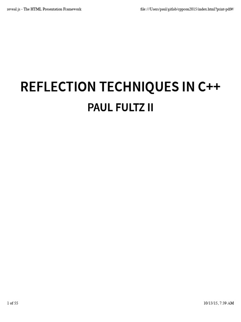 Reflection Techniques in C++ - Paul Fultz II - CppCon 2015 | PDF | Software Engineering | C++