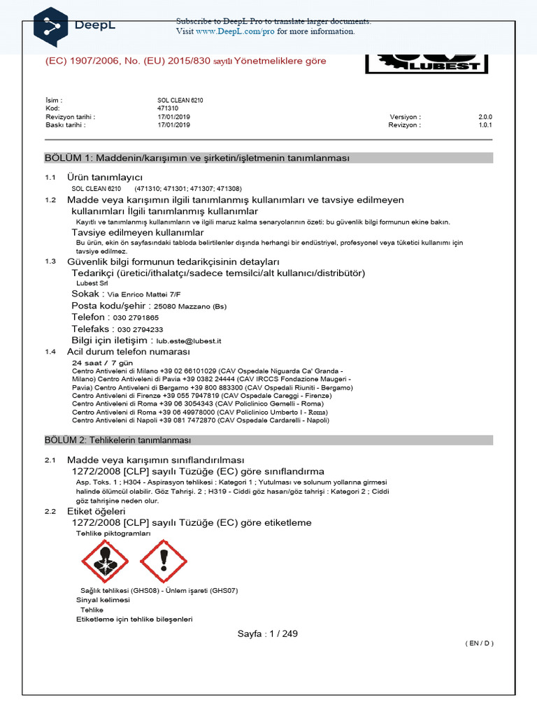 Cleaning Solvent SOL CLEAN 6210 Sds en TR | PDF