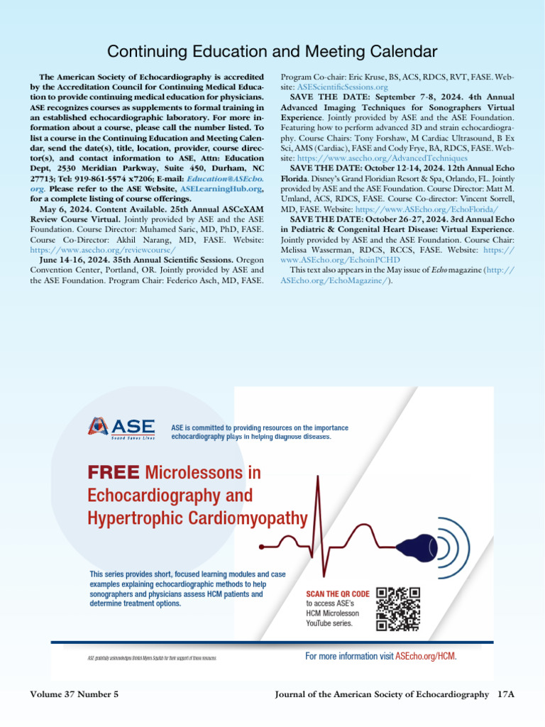 ASE Continuing Education Calendar 2024 | PDF | Echocardiography | Medicine