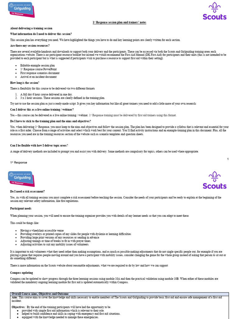 First Response Session Plan With Trainers Notes Feb 2021 Scouts | PDF ...