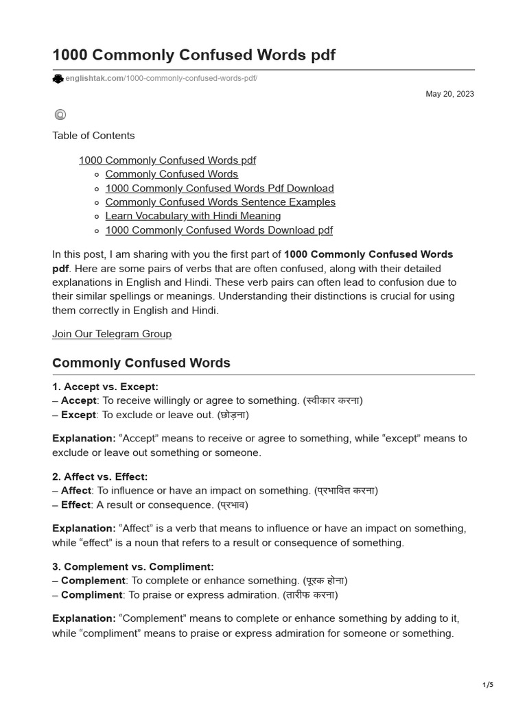1000 Commonly Confused Words Guide | PDF | English Language | Verb