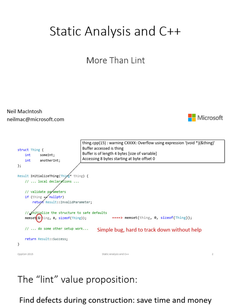 Static Analysis and C++ - Neil Macintosh - CppCon 2015 | PDF | C++ | Scope (Computer Science)