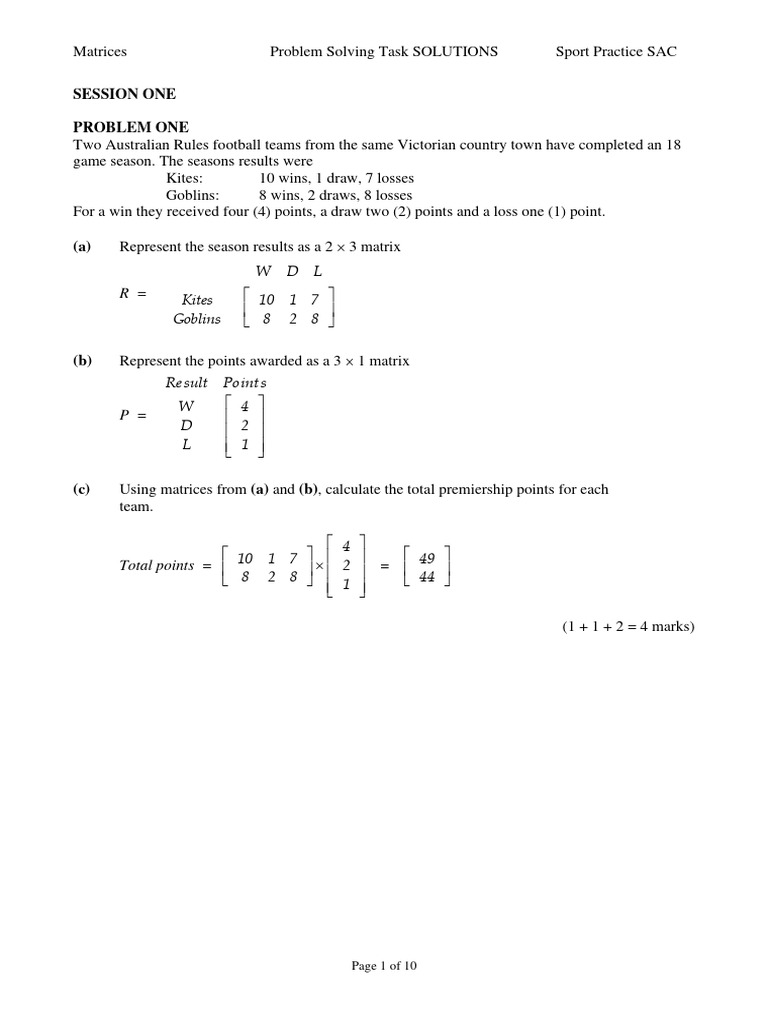 Matrices Sport Practice SAC Solutions | PDF | Matrix (Mathematics) | Matrix Theory