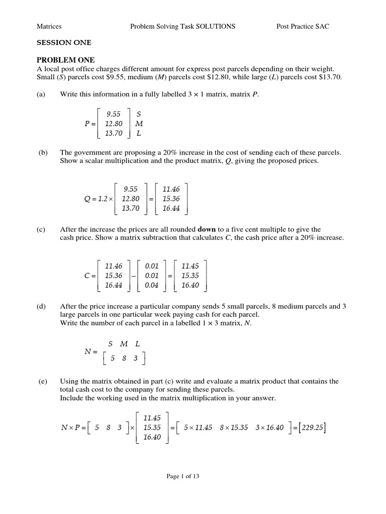 Matrices Post Practice SAC Solutions | PDF | Matrix (Mathematics ...