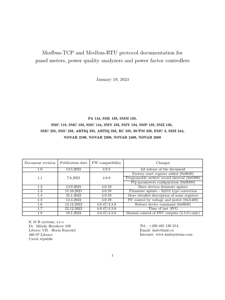 Modbus MANUAL v4.0 EN Rev1.8 | PDF | Port (Computer Networking) | Computer Networking