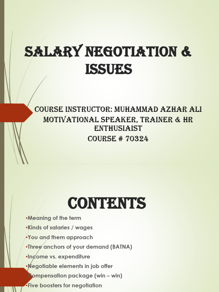 Lec-11 Salary Negotiation & Issues | PDF | Salary | Employee Benefits