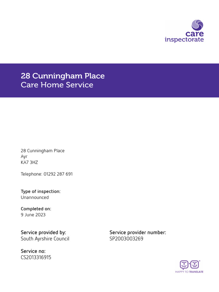 28 Cunningham Place Care Home Inspection | PDF | Risk
