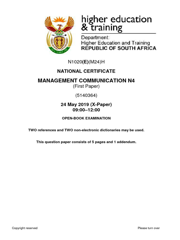 N4 Management Communication Paper 1 June 2019 | PDF