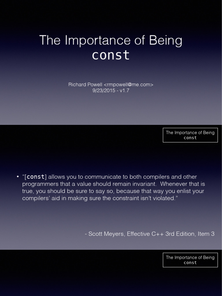 The Importance of Being Const - Richard Powell - CppCon 2015 | PDF ...