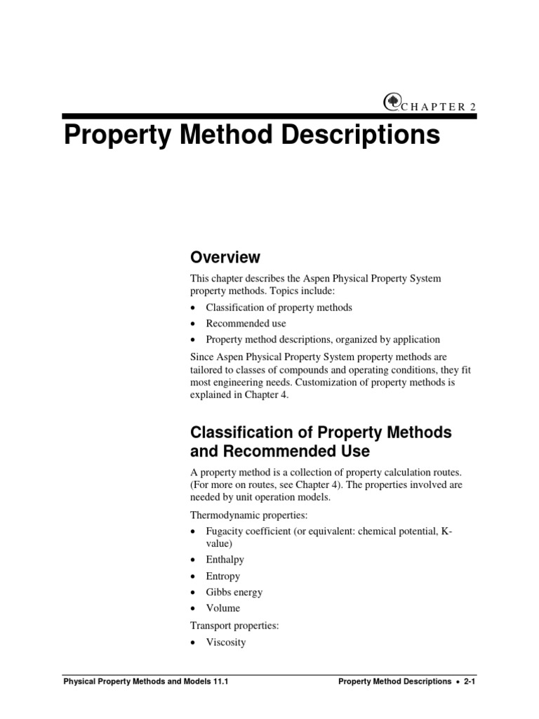 Aspen Property Methods Guide | PDF | Liquids | Physical Chemistry