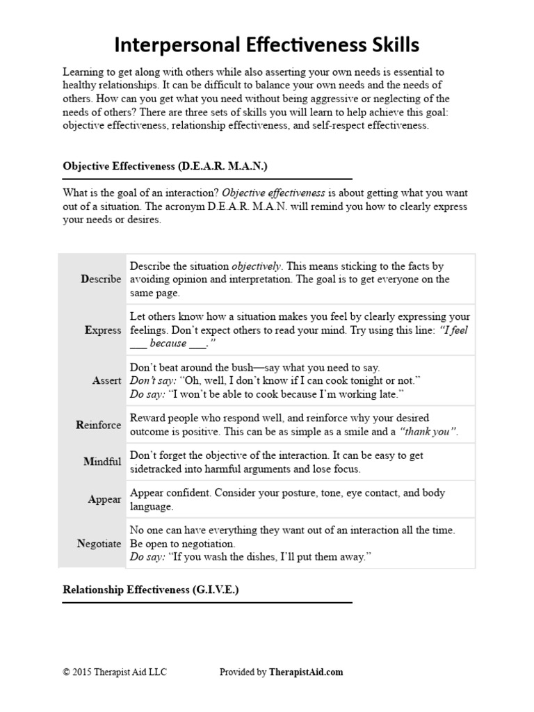 DBT Interpersonal Effectiveness Skills | PDF | Self Esteem ...