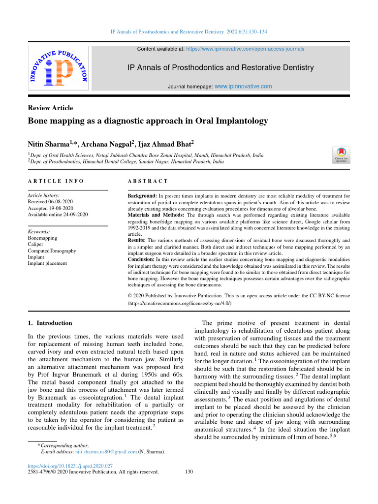 Bone Mapping As A Diagnostic Approach in Oral Impl | PDF | Dental Implant | Ct Scan