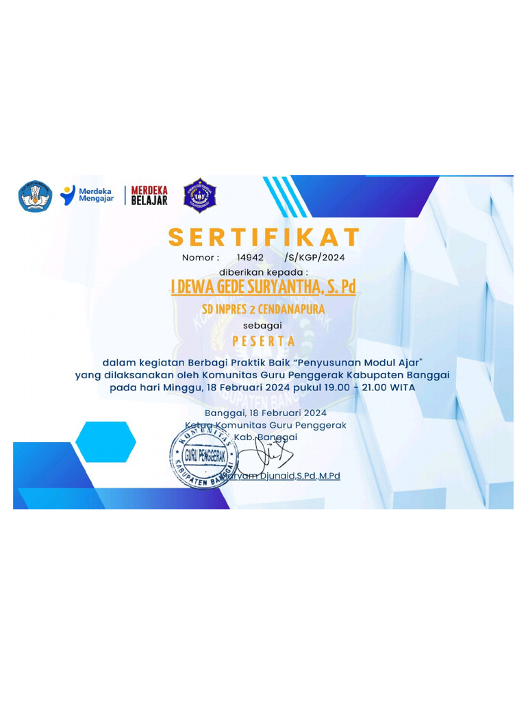 Sertifikat Bayu 1 | PDF