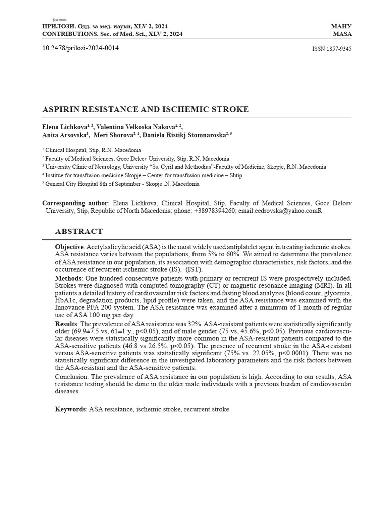Aspirin Resistance and Ischemic Stroke | PDF | Stroke | Aspirin