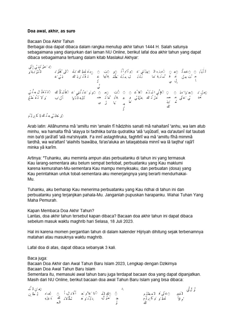 Doa Awal, Akhir, As Suro | PDF | Agama & Spiritualitas