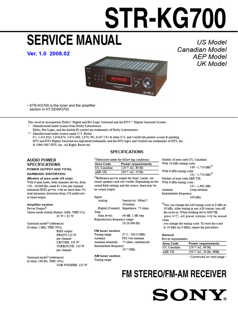 Sony STR-KG700 Receiver Manual | PDF | Soldering | Blu Ray