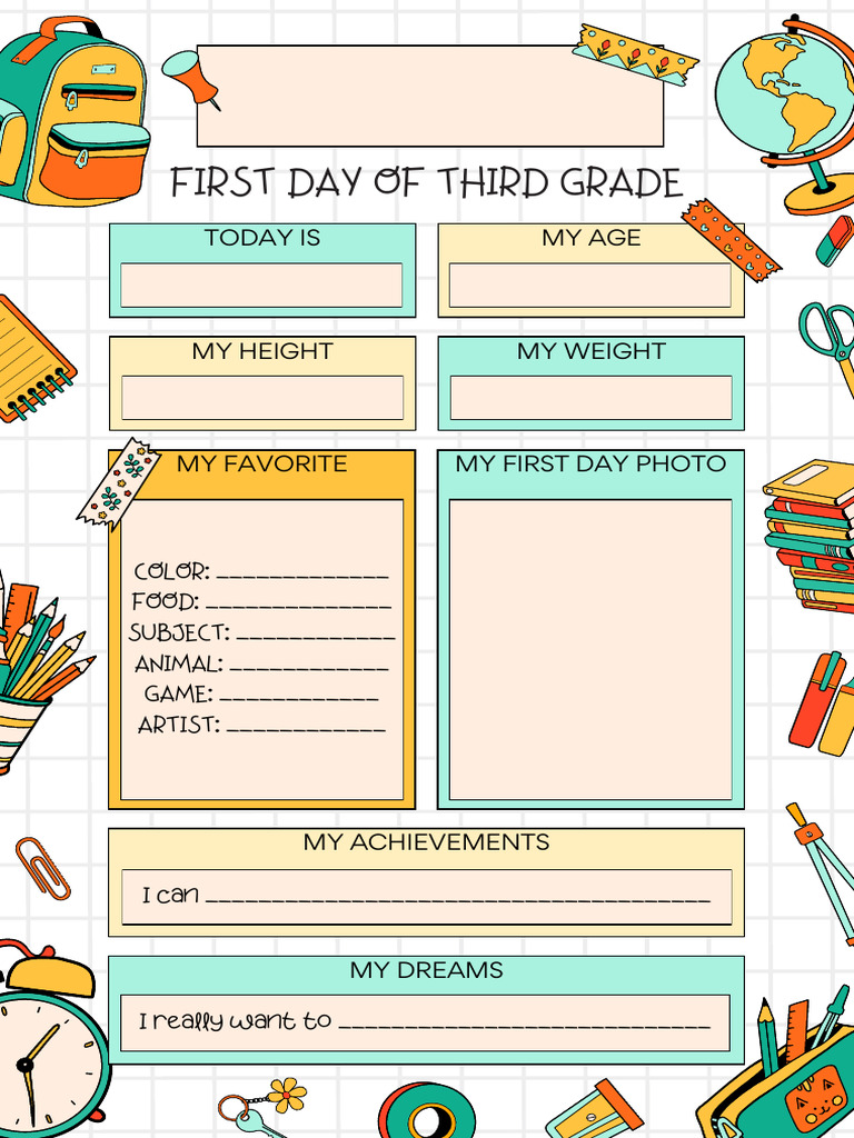 Blue Yellow Colorful Doodle First Day of School Board | PDF