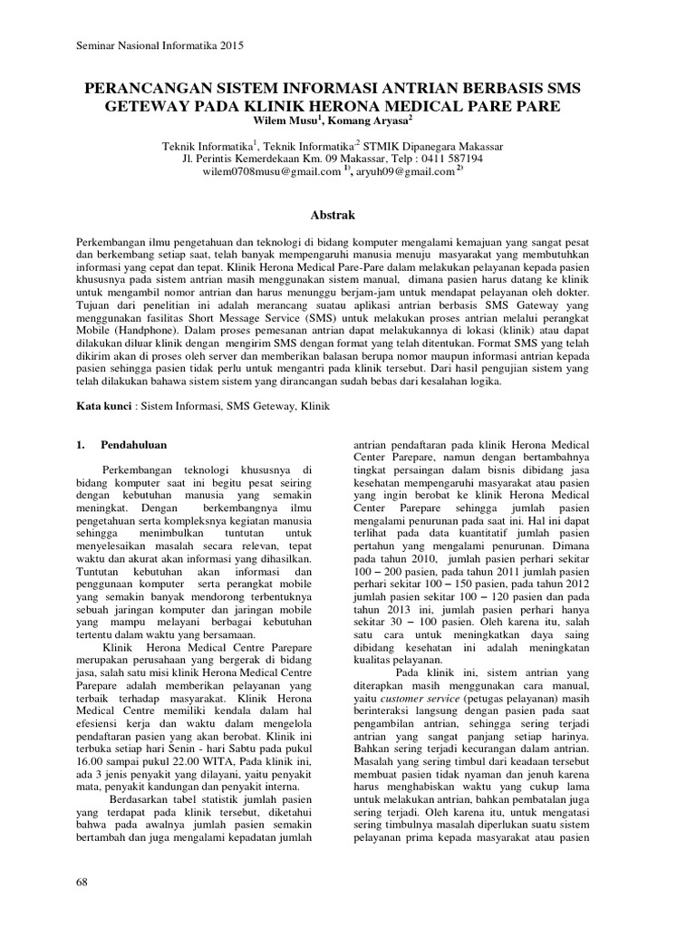 68-72 Perancangan Sistem Informasi Antrian Berbasis SMS Geteway Pada ...