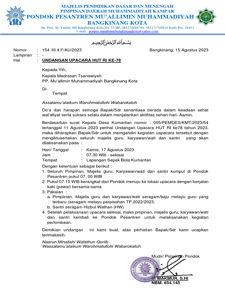 Undangan Upacara HUT RI ke-78 | PDF