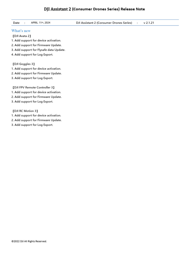 DJI+Assistant+2+ (Consumer+Drones+Series) +Release+Notes (2 1 21) | PDF ...