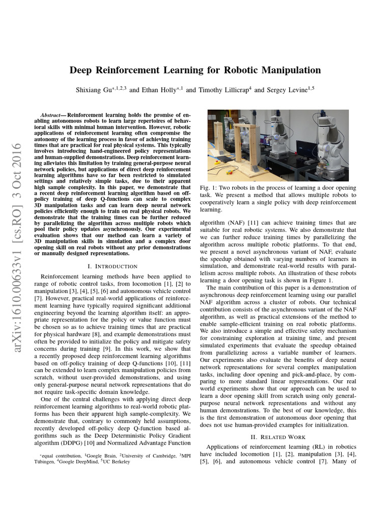Deep Reinforcement Learning For Robotic Manipulation Pdf Machine Learning Applied Mathematics