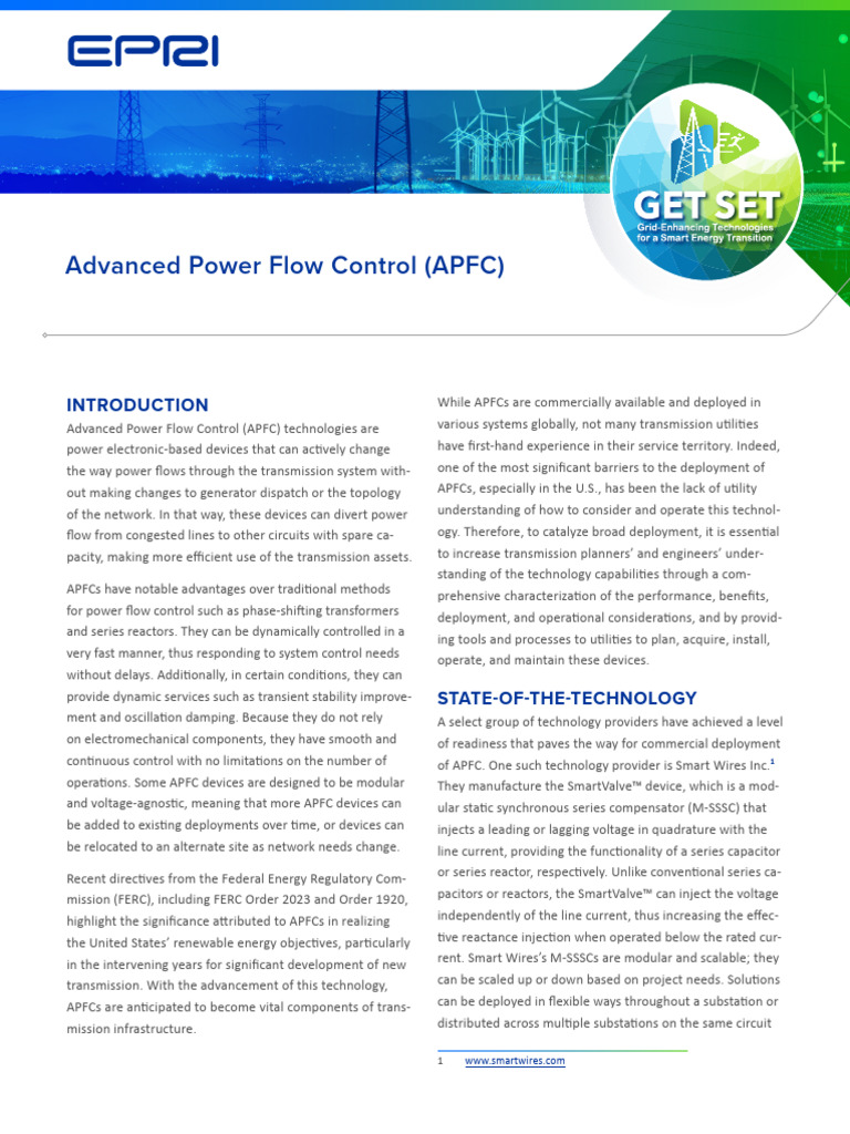 EPRI Advanced Power Flow Control (APFC) Fact Sheet | PDF | Electric Power Transmission ...