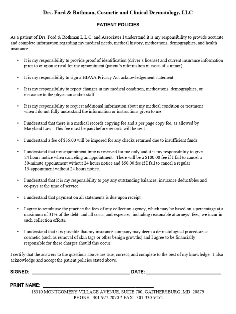 Patient Policies | PDF | Informed Consent | Insurance