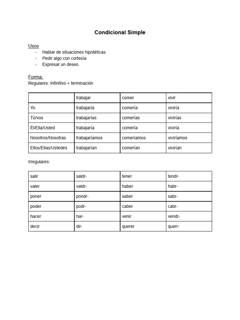 Condicional Simple | PDF | Artes del Lenguaje y Comunicación
