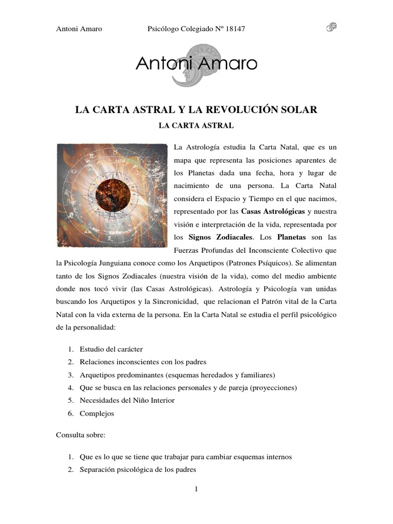 Carta Astral Revolucion Solar Esp | PDF | Horóscopo | Psique (psicología)