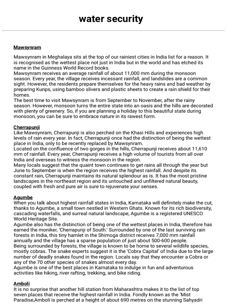 India's Wettest Places: Top Rainfall Destinations | PDF | Rain | Earth ...