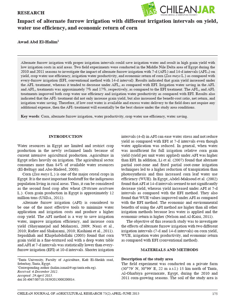 Alternate Furrow Irrigation for Corn Yield | PDF | Irrigation | Soil