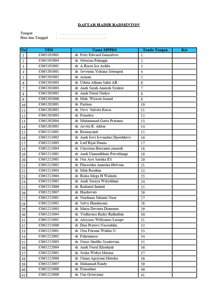 Absen Badminton 2024 | PDF