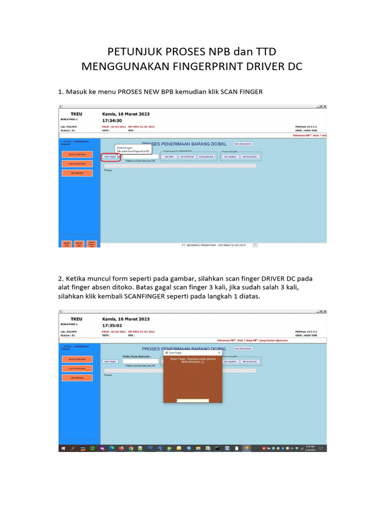 Petunjuk Proses Npb Dan Ttd Menggunakan Fingerprint Driver Dc | PDF