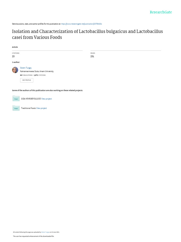 Isolation of Lactobacillus from Foods | PDF | Lactobacillus | Probiotic