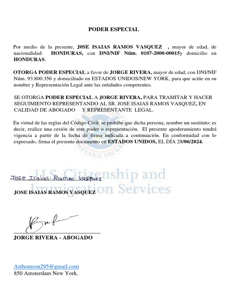 Acta de Poder Jose Isaias Ramos Vasquez Con Firma | PDF