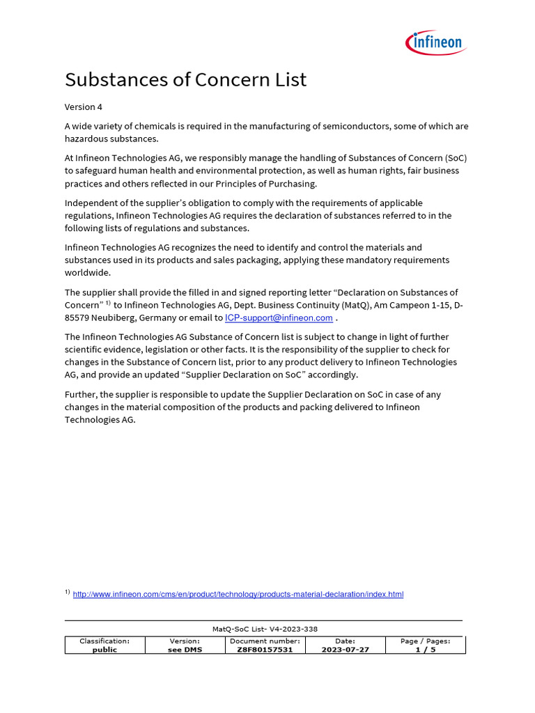 Infineon Substances of Concern List V4 - 20230727 | PDF | Volatile ...