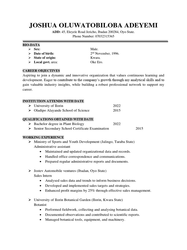 Adeyemi Joshua Resume | PDF