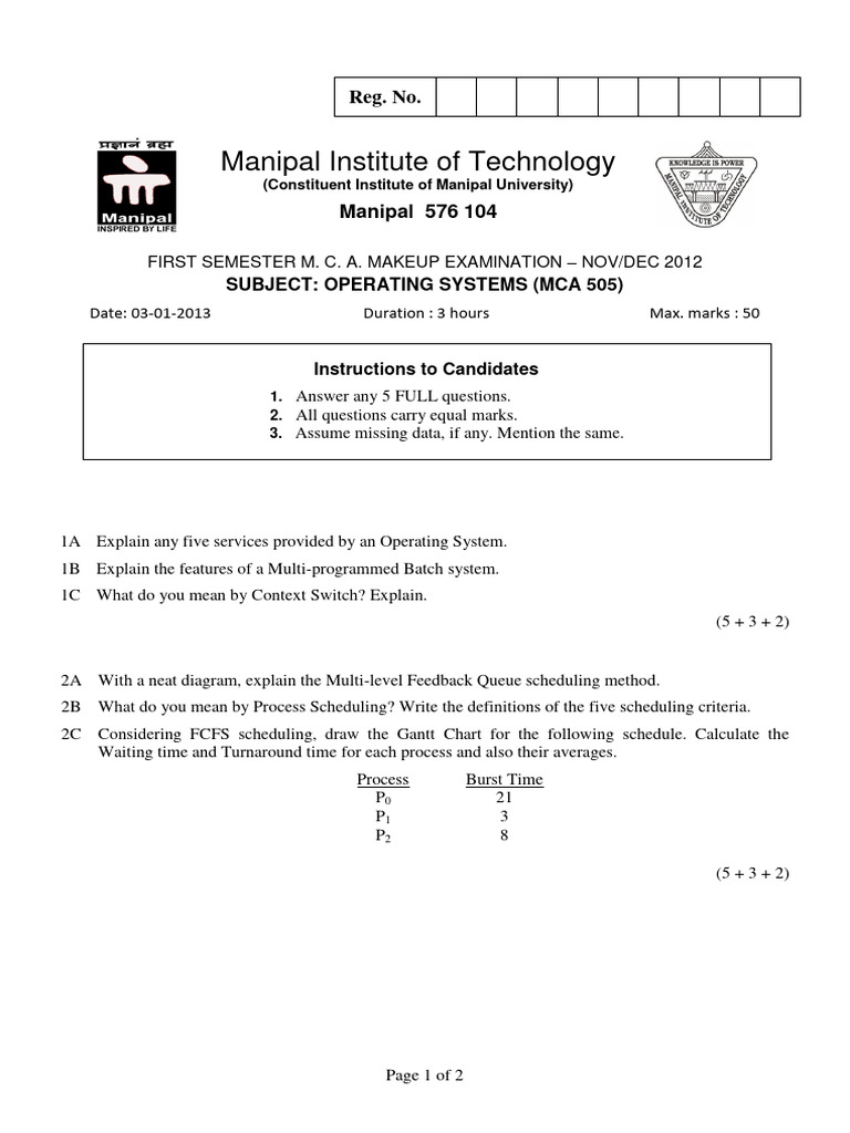Operating System (MCA 505) (Makeup) | PDF | Scheduling (Computing) | Software Engineering