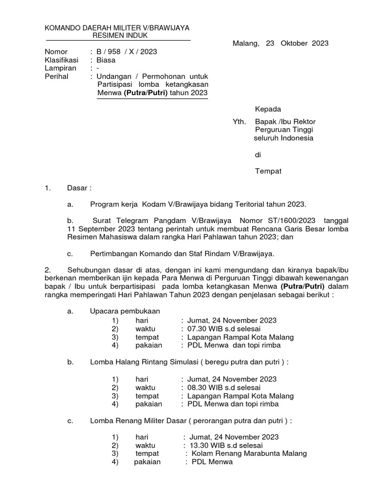 Pemberitahuan Lomba Menwa | PDF