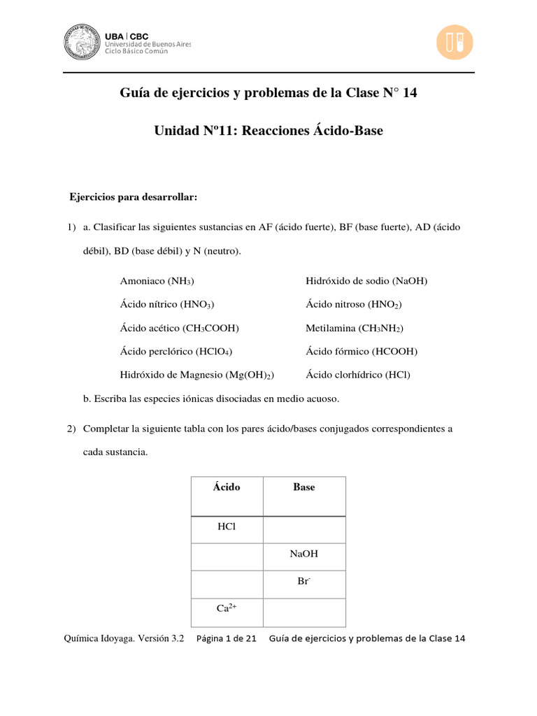 Ejercicios sobre Reacciones Ácido-Base | PDF | Ácido | Constante de ...