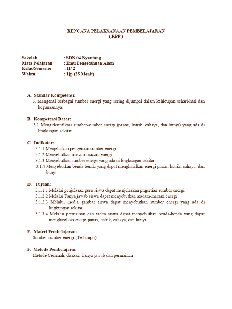 RPP Ipa Kelas 2 Semester 2 | PDF