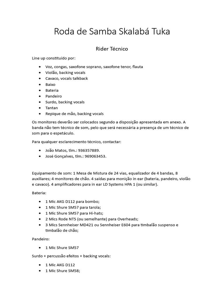 Rider Técnico - Skalabá Tuka - Tasquinhas - 23 Julho | PDF | Ritmo e ...