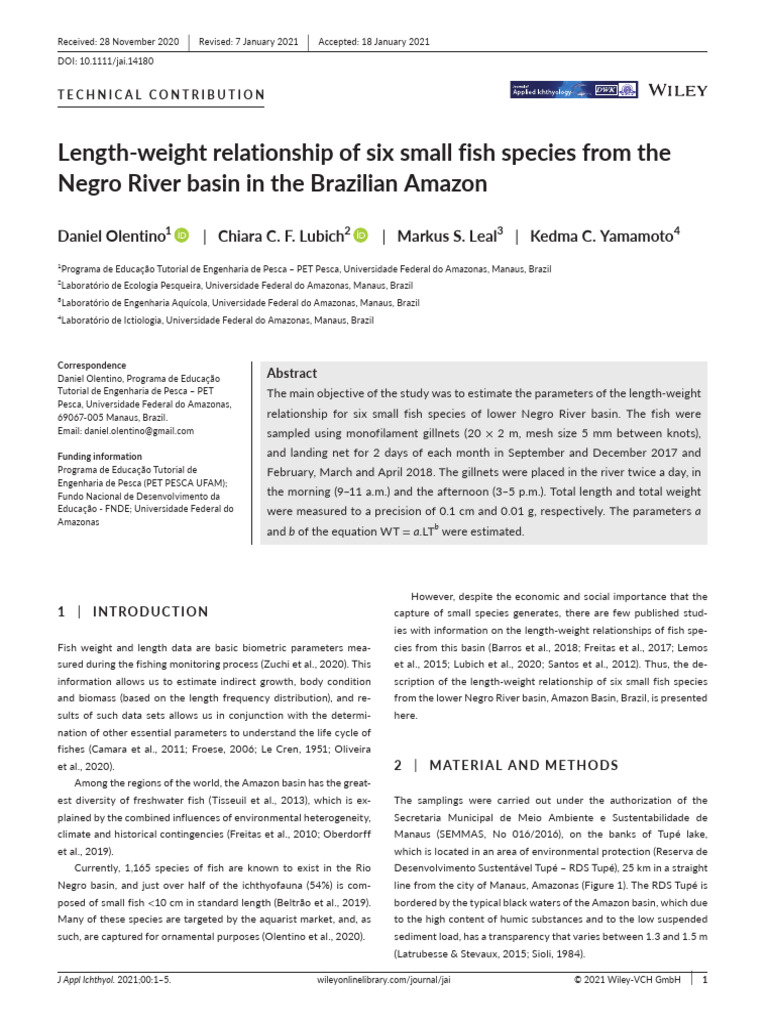 Length-Weight Relationship of Six Small Fish Species From The | PDF ...