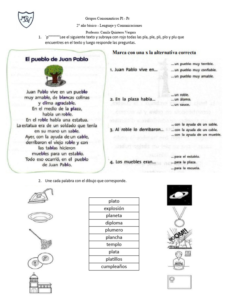 Grupos Consonánticos Pl-Pr 2° Básico | PDF | Artes del Lenguaje y ...