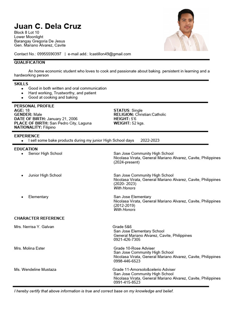 Home Economics Student Resume | PDF | Wellness