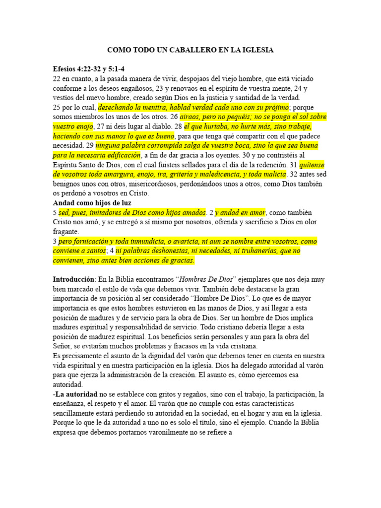 Como Todo Un Caballero en La Iglesia | PDF | Fruto Del Espiritu Santo | Creencia religiosa y ...