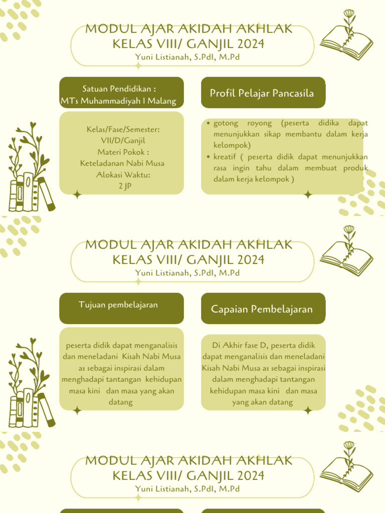 MODUL AJAR AKIDAH AKHLAK Kisah NABI MUSA KELAS 8 FIXXX | PDF | Karier & Perkembangan | Sains ...