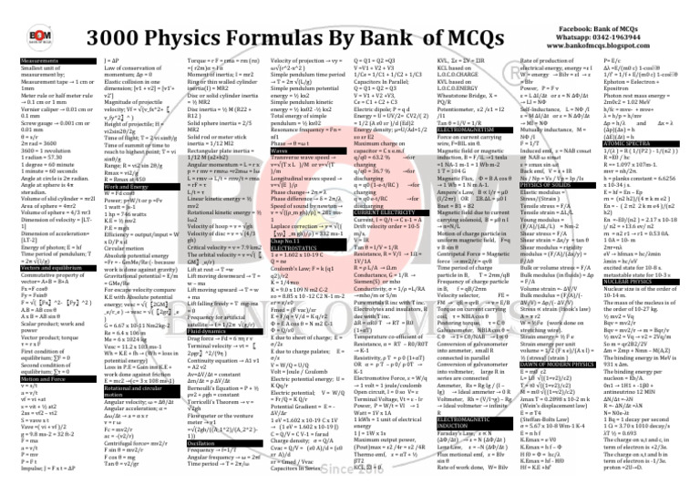 300 Physics Formulas - Copy - 1 | PDF | Force | Potential Energy